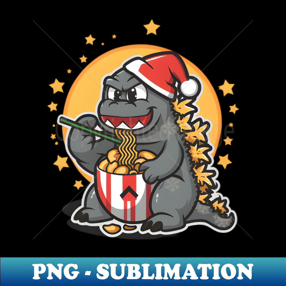 Godzilla eating ramen wearing santa hat - Premium Sublimatio | Inspire ...
