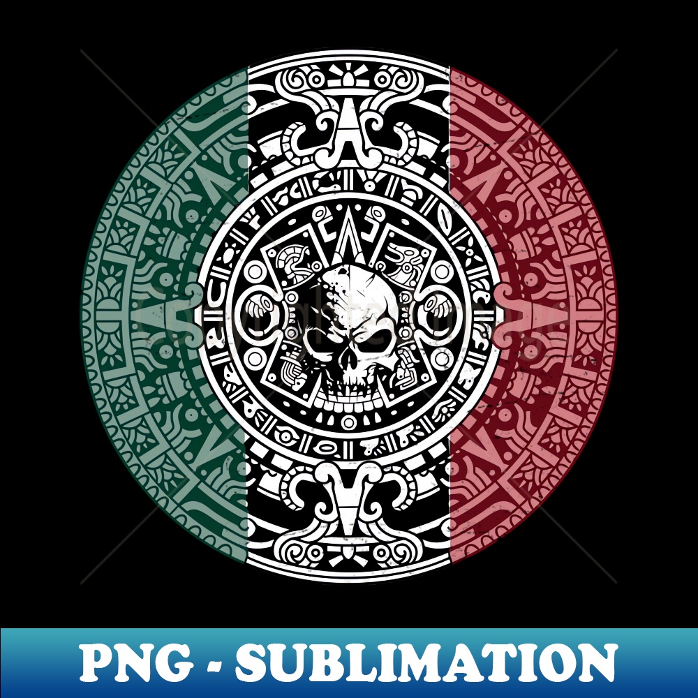 Aztec Calendar Skull Azteca Mexican Flag - Modern Sublimatio | Inspire ...
