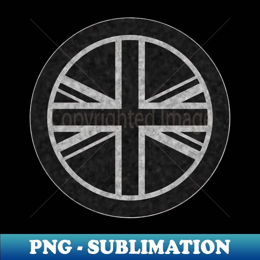 Round UK Union Jack flag black distressed White outline mod | Inspire ...