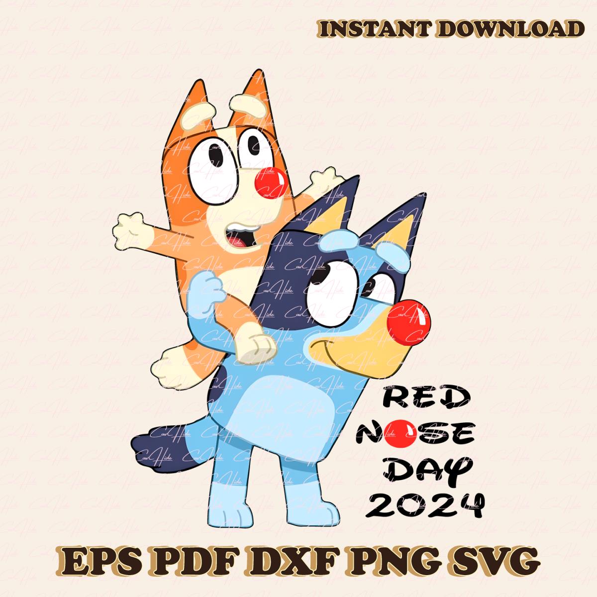 Red Nose Day 2024 Funny Cartoon Bluey Bingo PNG | Inspire Uplift