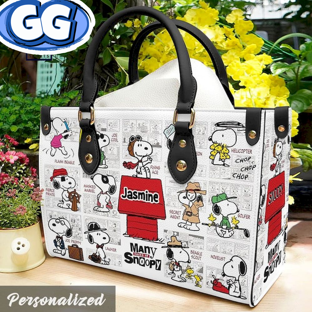 Many Faces of Snoopy Personalized Leather Bag | Inspire Uplift