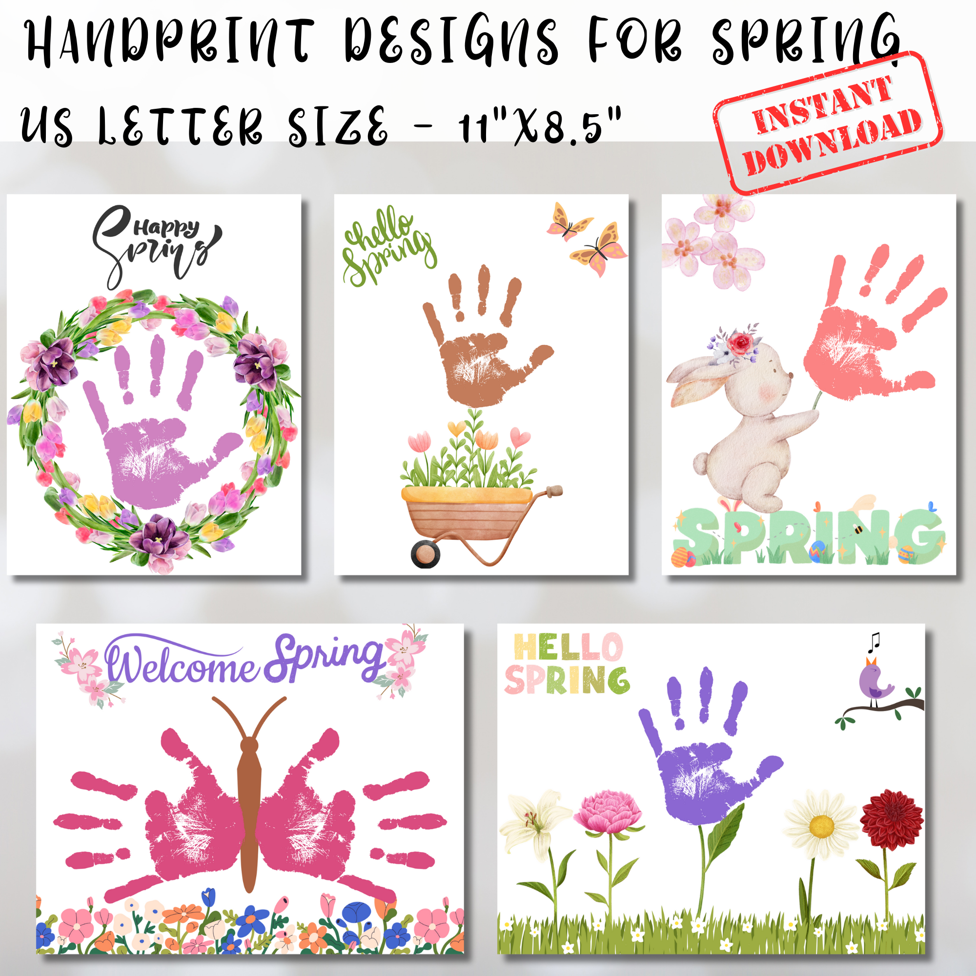 Spring Handprint Set, Baby Toddler Keepsake, Printable Kids - Inspire ...