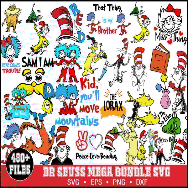 480 Dr Seuss PNG, Dr Seuss SVG,Mega Dr Seuss Bundle Layered | Inspire ...