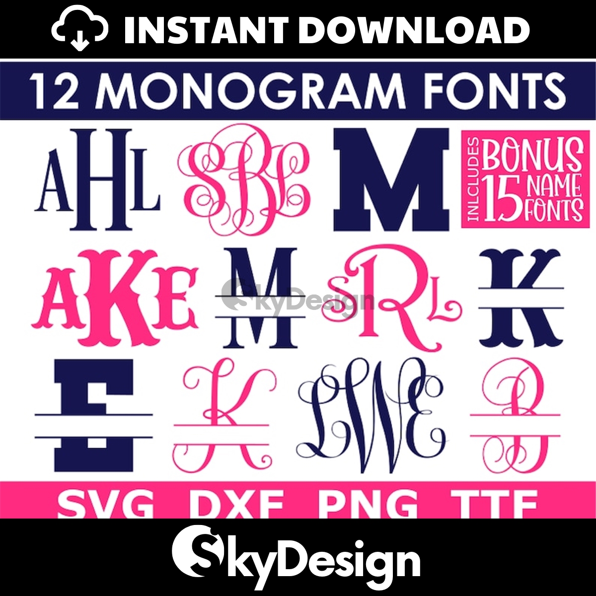 12 Monogram SVG Bundle Installable TTF, 12 Monogram Fonts | Inspire Uplift