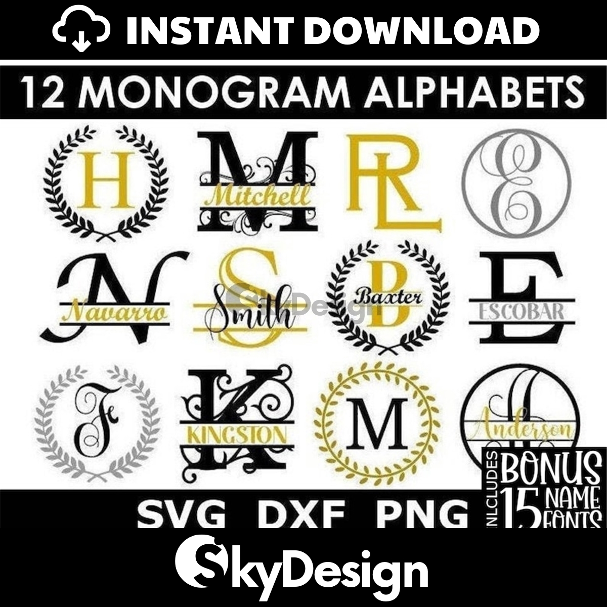 Monogram Bundle SVG/DXF/PNG, 12 Monogram Alphabets 15 Name - Inspire Uplift