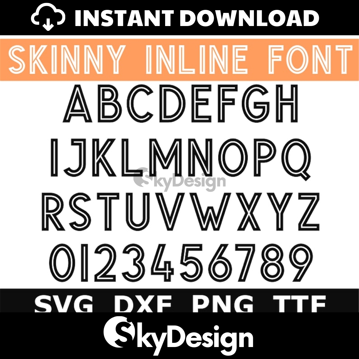 Skinny Inline Font SVG TTF, Inline Alphabet, School Font, D - Inspire ...
