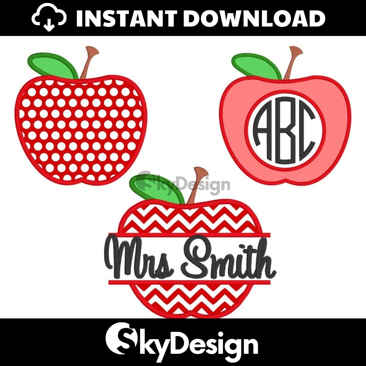 Apple Applique Design Bundle, MACHINE EMBROIDERY, 3 Apple Ap | Inspire Uplift
