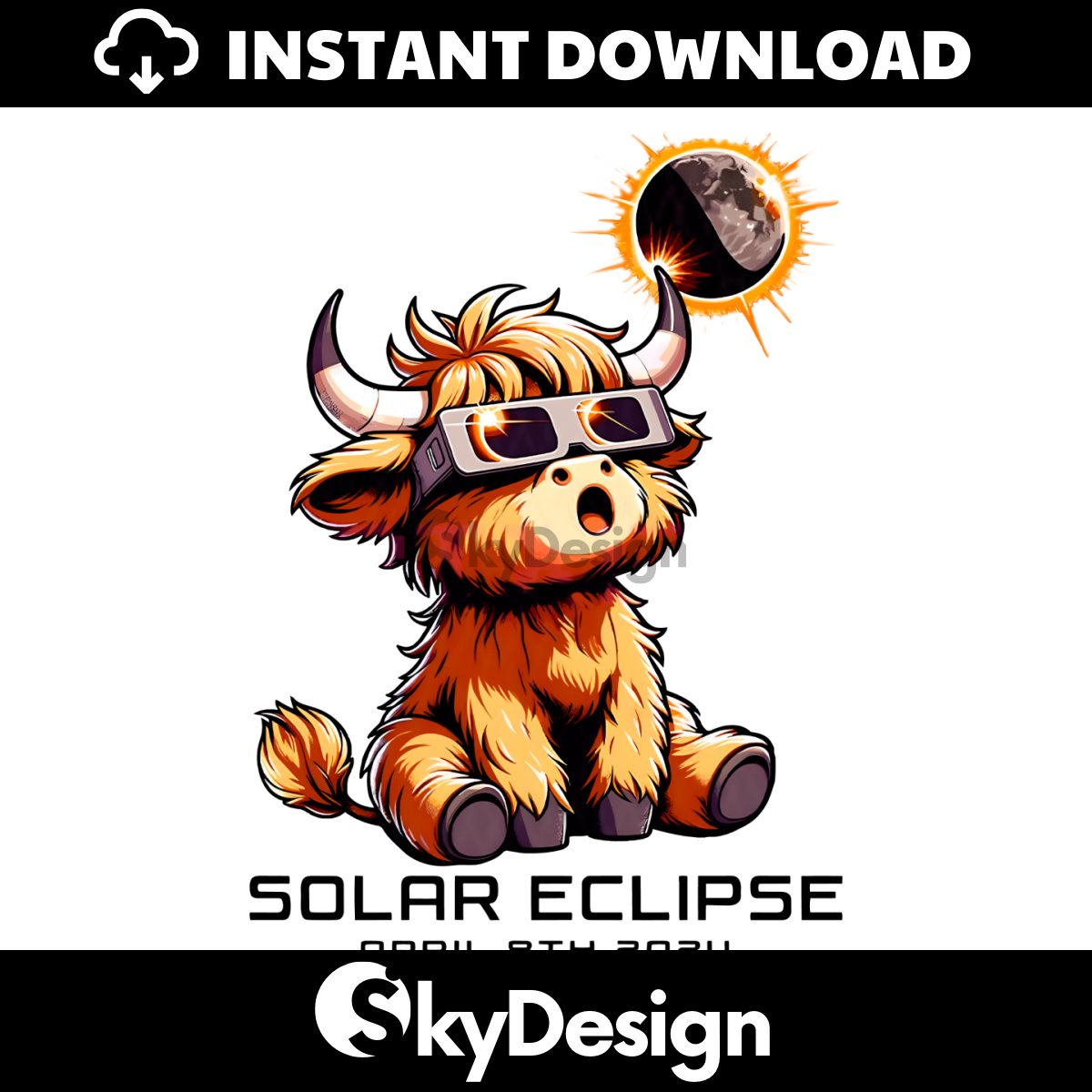 Highland Cow Solar Eclipse 2024 PNG - Inspire Uplift