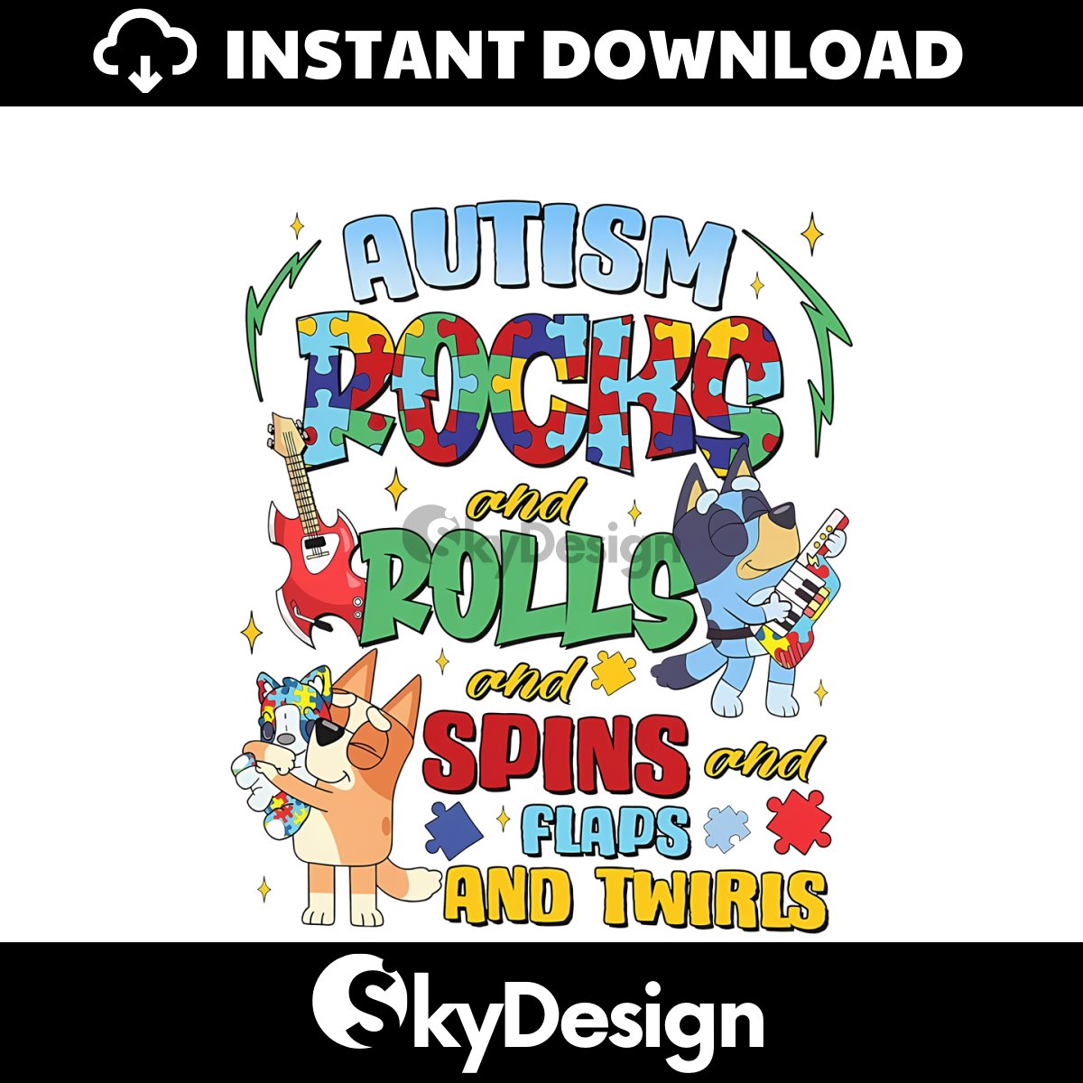 Bluey Bingo Autism Rocks And Rolls PNG - Inspire Uplift