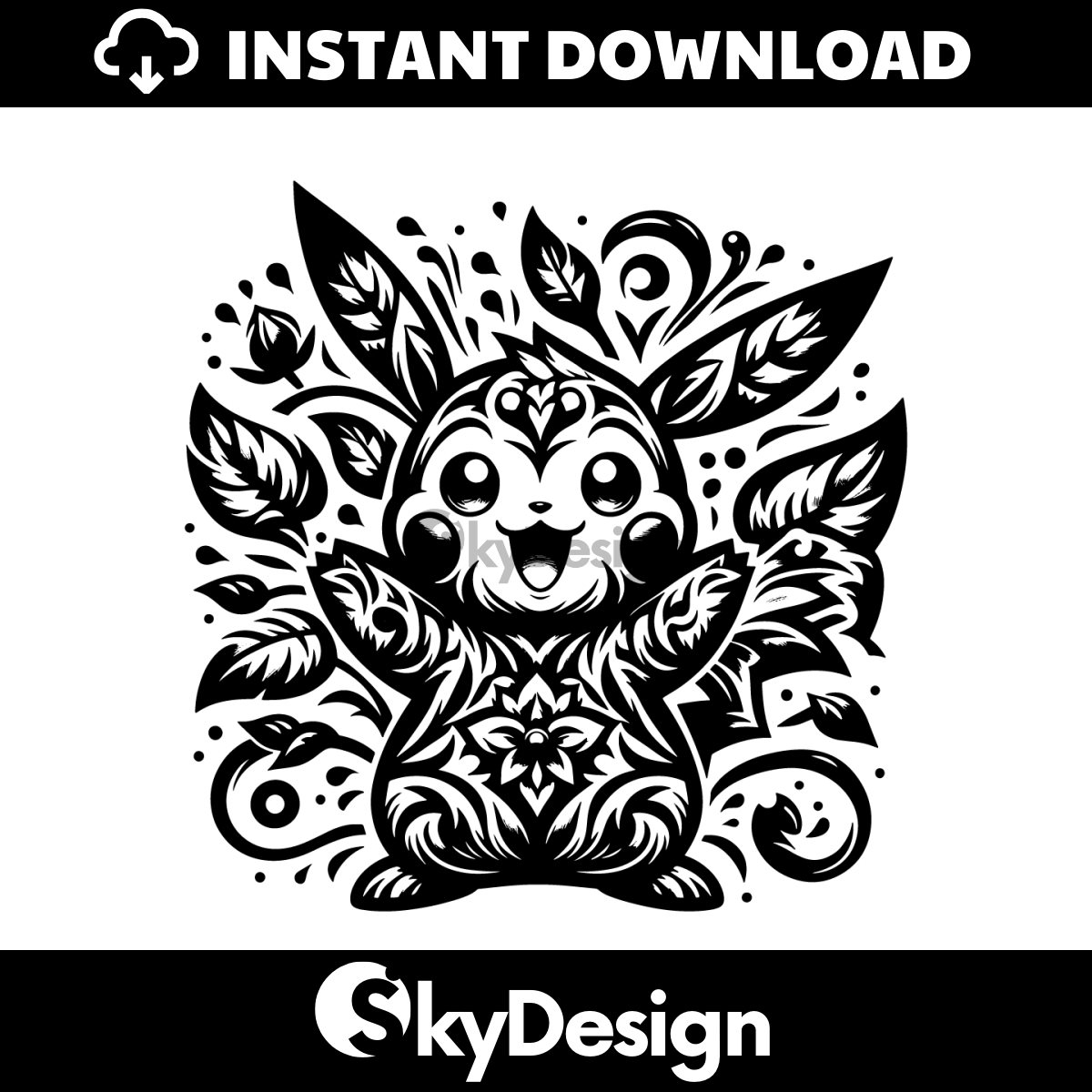 Cute Pikachu Floral Cartoon Character SVG | Inspire Uplift