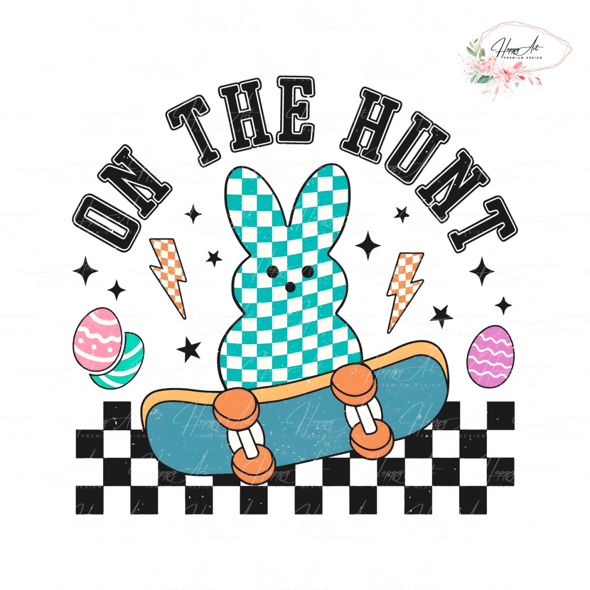 Retro On The Hunt Easter Bunny PNG | Inspire Uplift