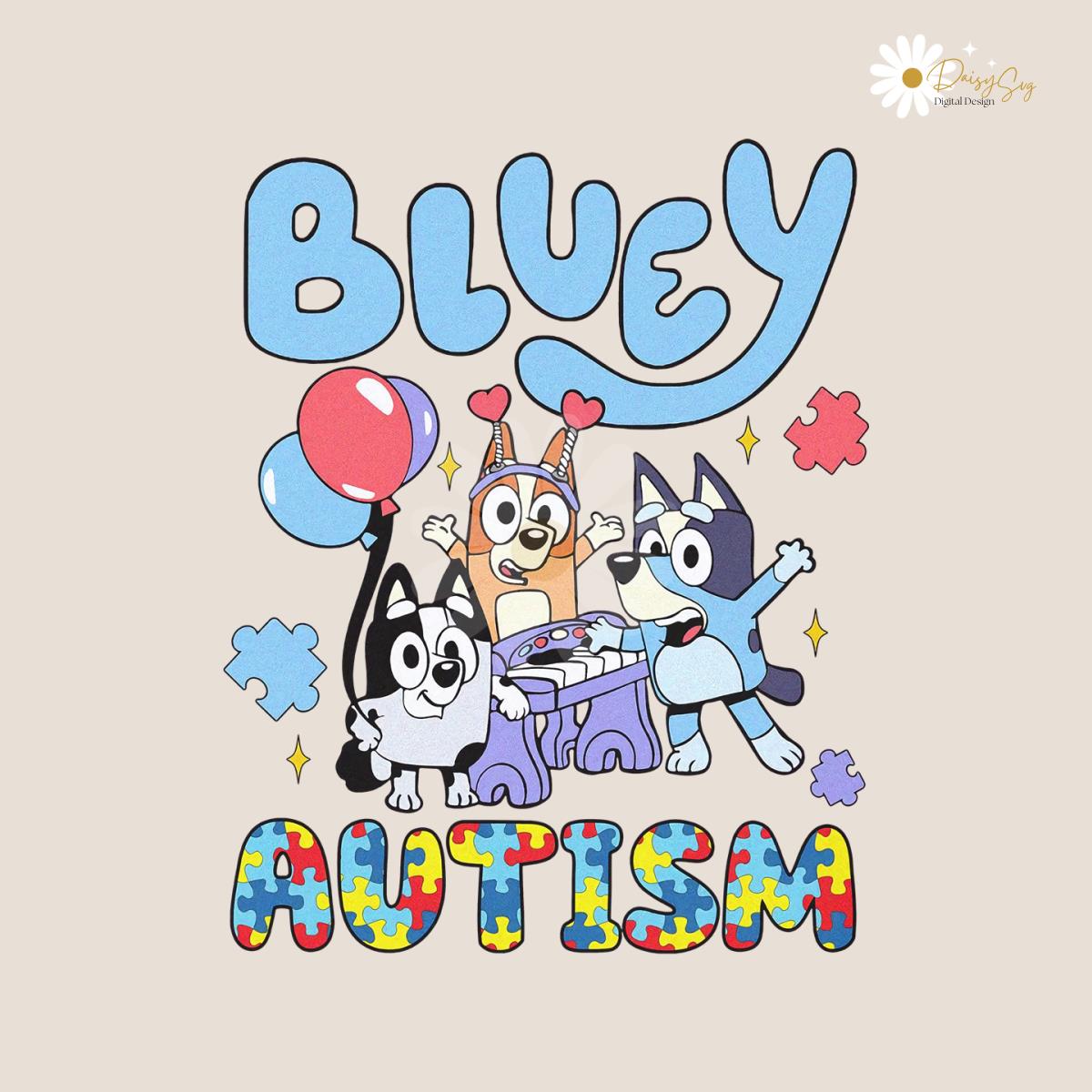 Bluey Autism I Wear Blue For Autism Awareness PNG - Inspire Uplift