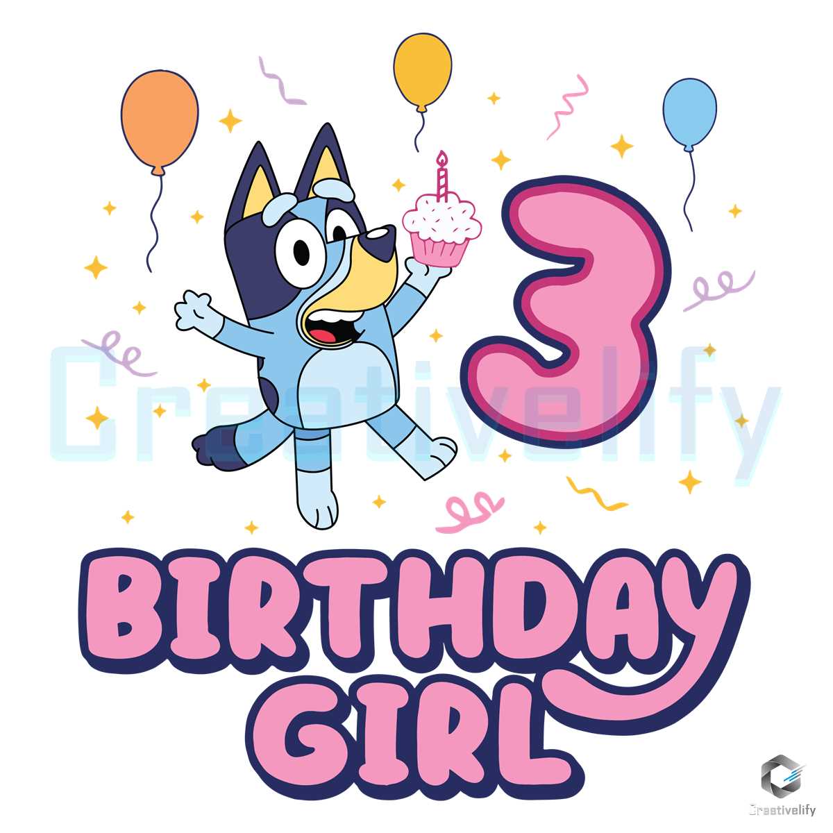 Bluey Birthday Girl SVG 3 Years Old Design File Digital | Inspire Uplift