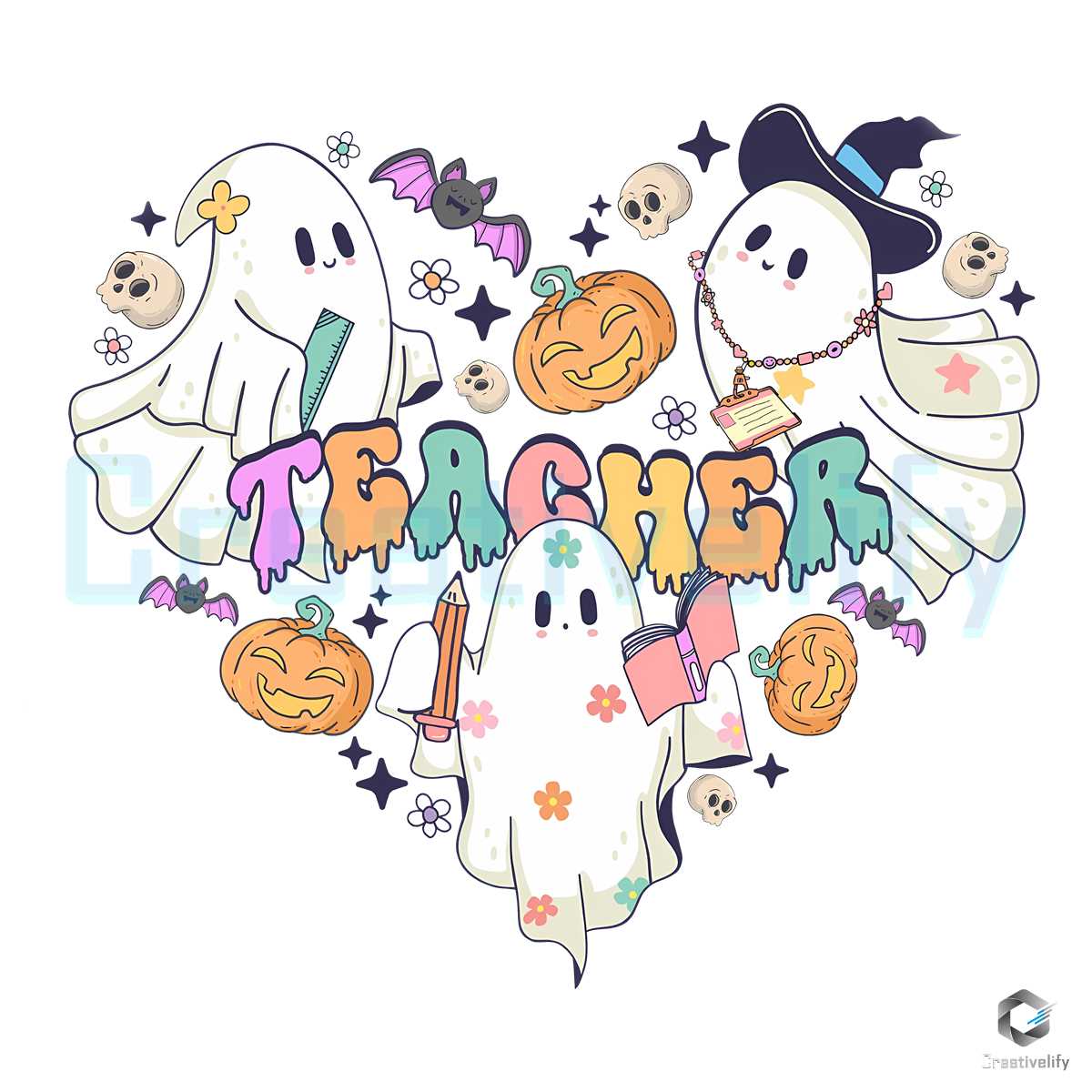 Cute Ghost Teacher PNG Groovy Vibe File Sublimation | Inspire Uplift