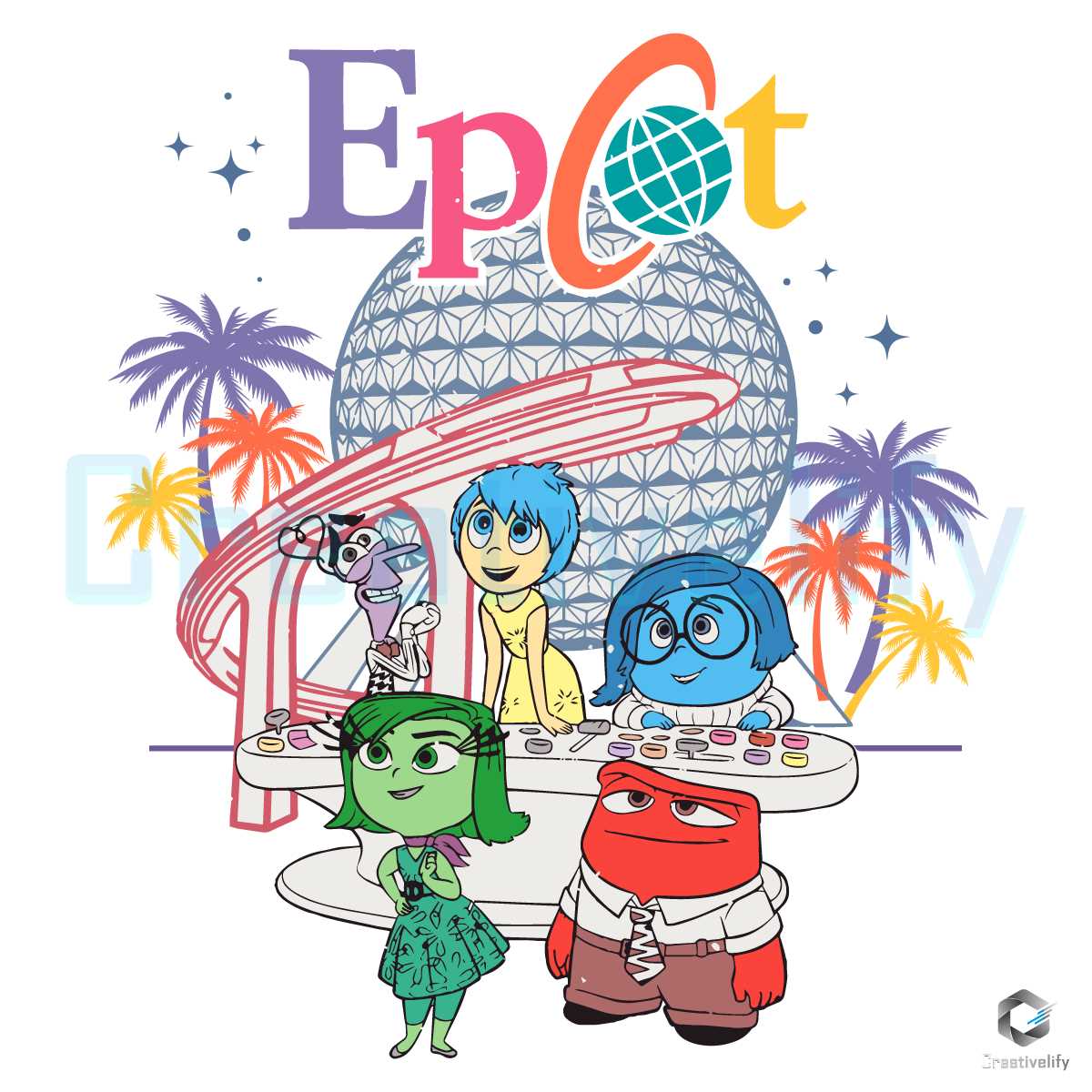 Retro Inside Out Epcot Characters SVG Disney Cartoon File | Inspire Uplift