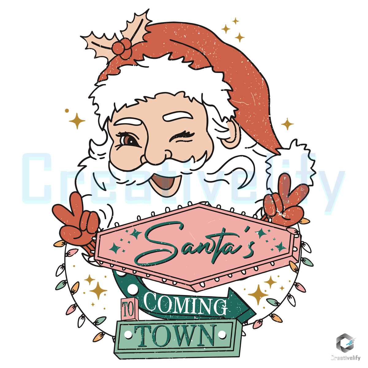 Santa Coming To Town SVG Retro Cute Christmas File | Inspire Uplift