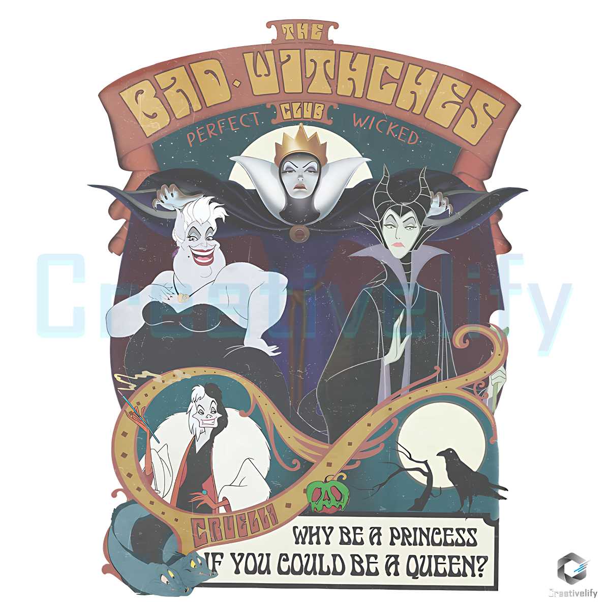 Villains Halloween Vintage PNG Retro Bad Witches Club File | Inspire Uplift