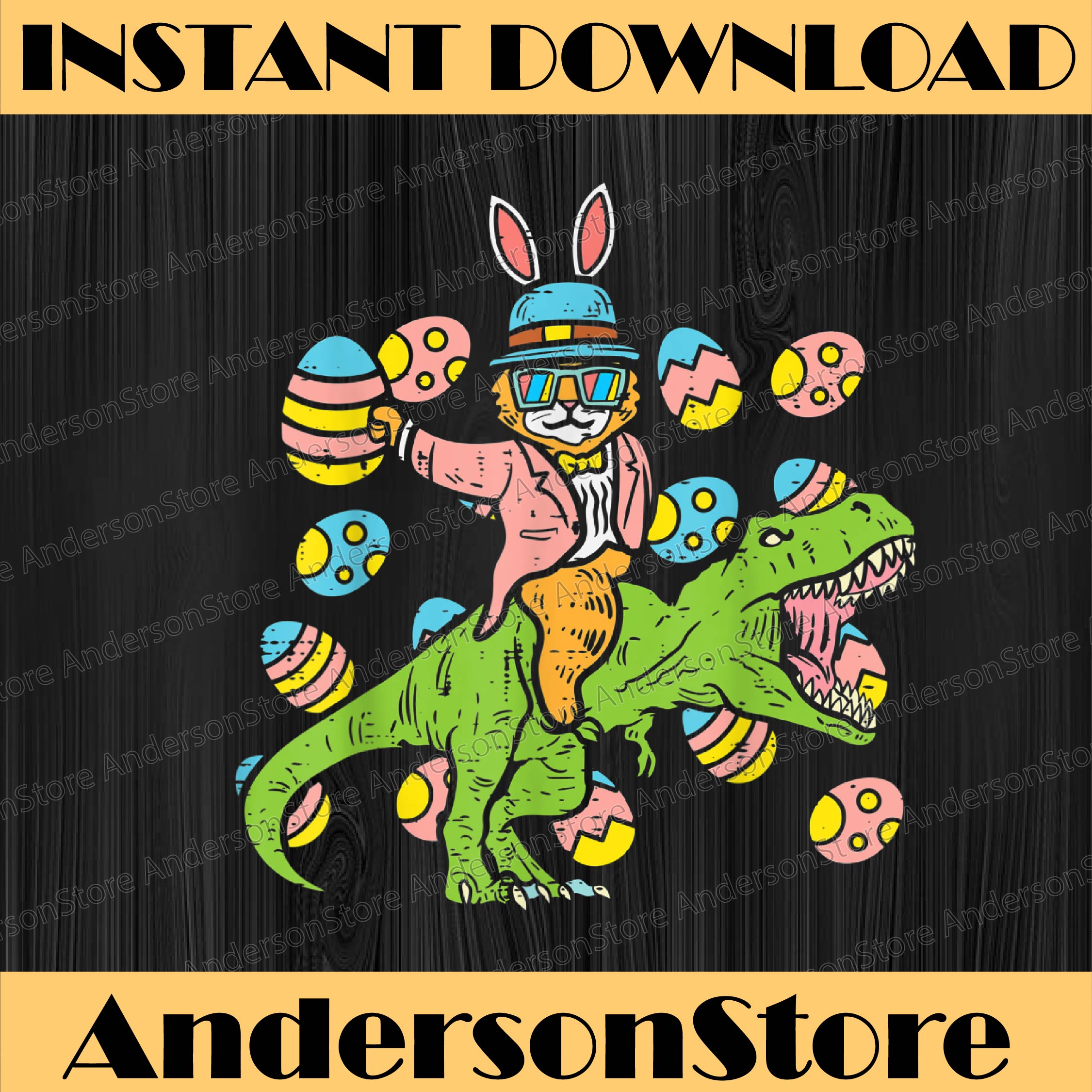 Cat Easter Bunny Riding Dino Trex Egg Hunt Dinosaur Easter D | Inspire ...