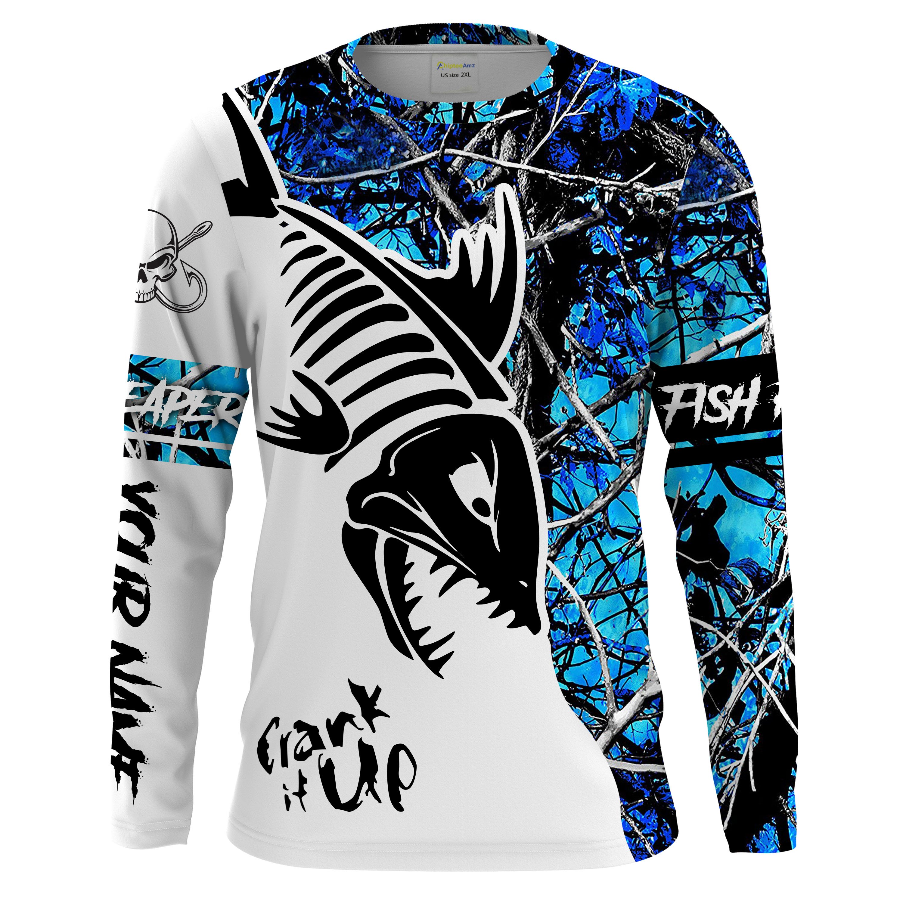 Bone Fish Fish Skeleton Blue Muddy Camo Fishing Shirts Custo - Inspire ...