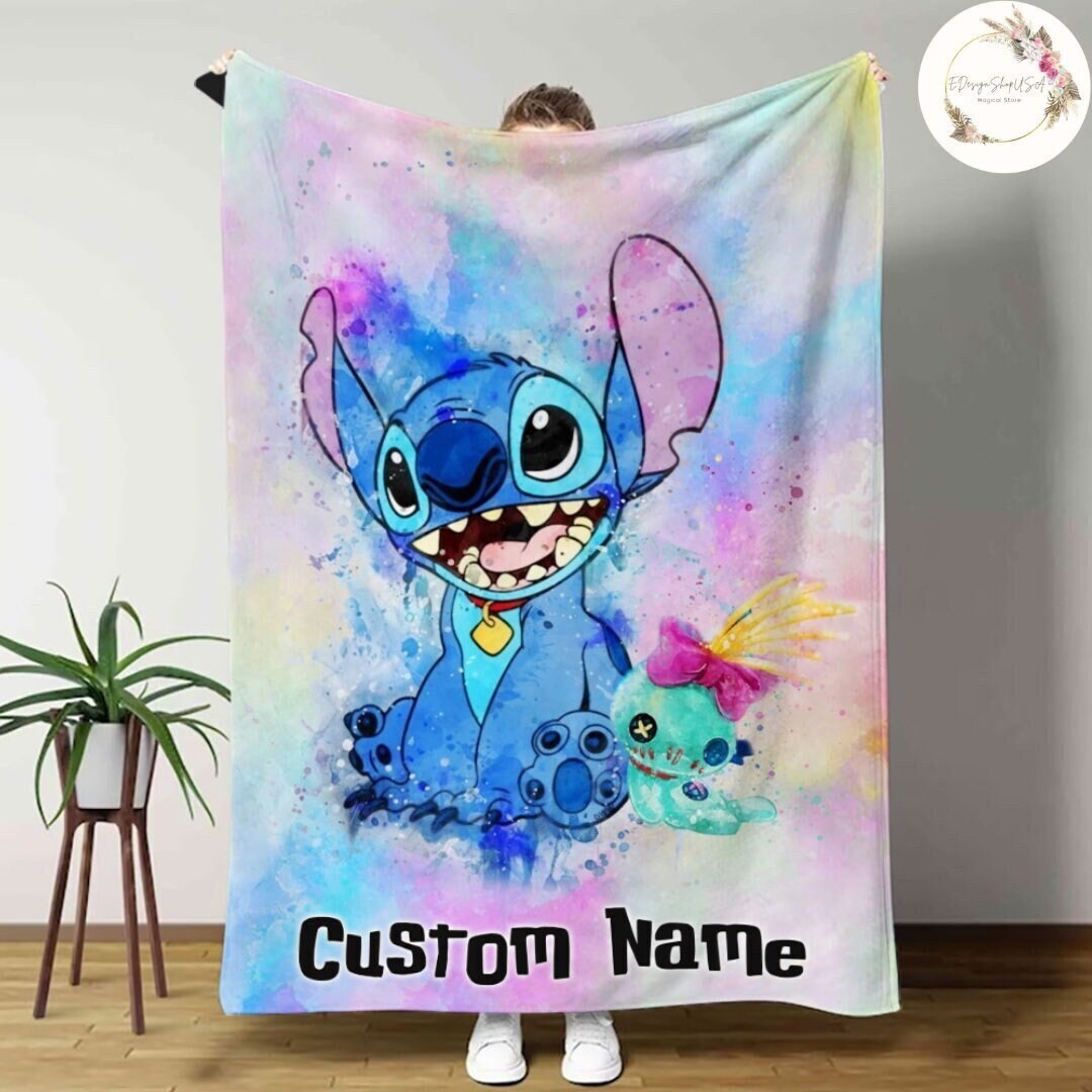 Personalized Watercolor Disney Stitch Blanket, Lilo Stitch - Inspire Uplift