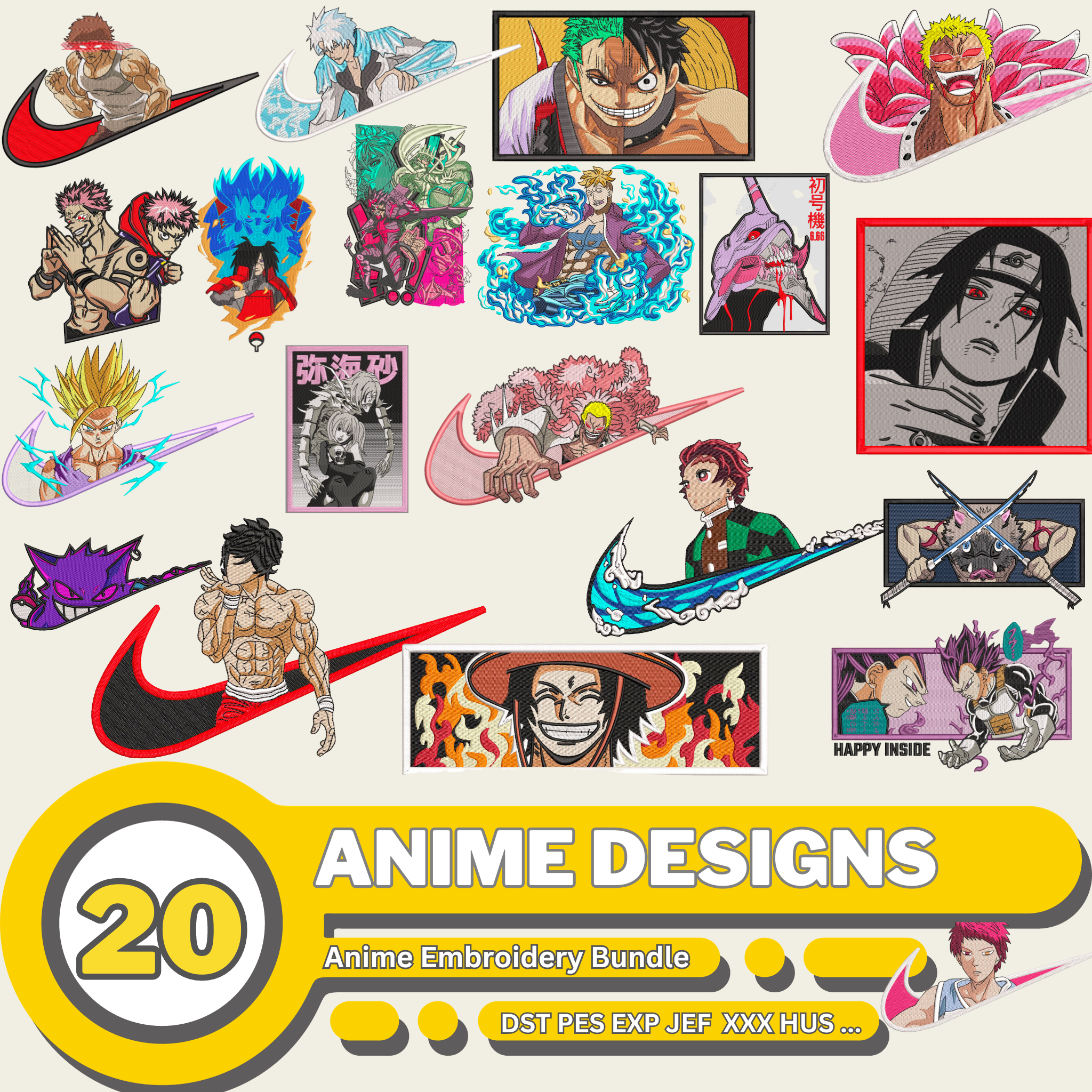 20 Anime Embroidery Designs Bundle, Anime Machine Embroidery | Inspire ...