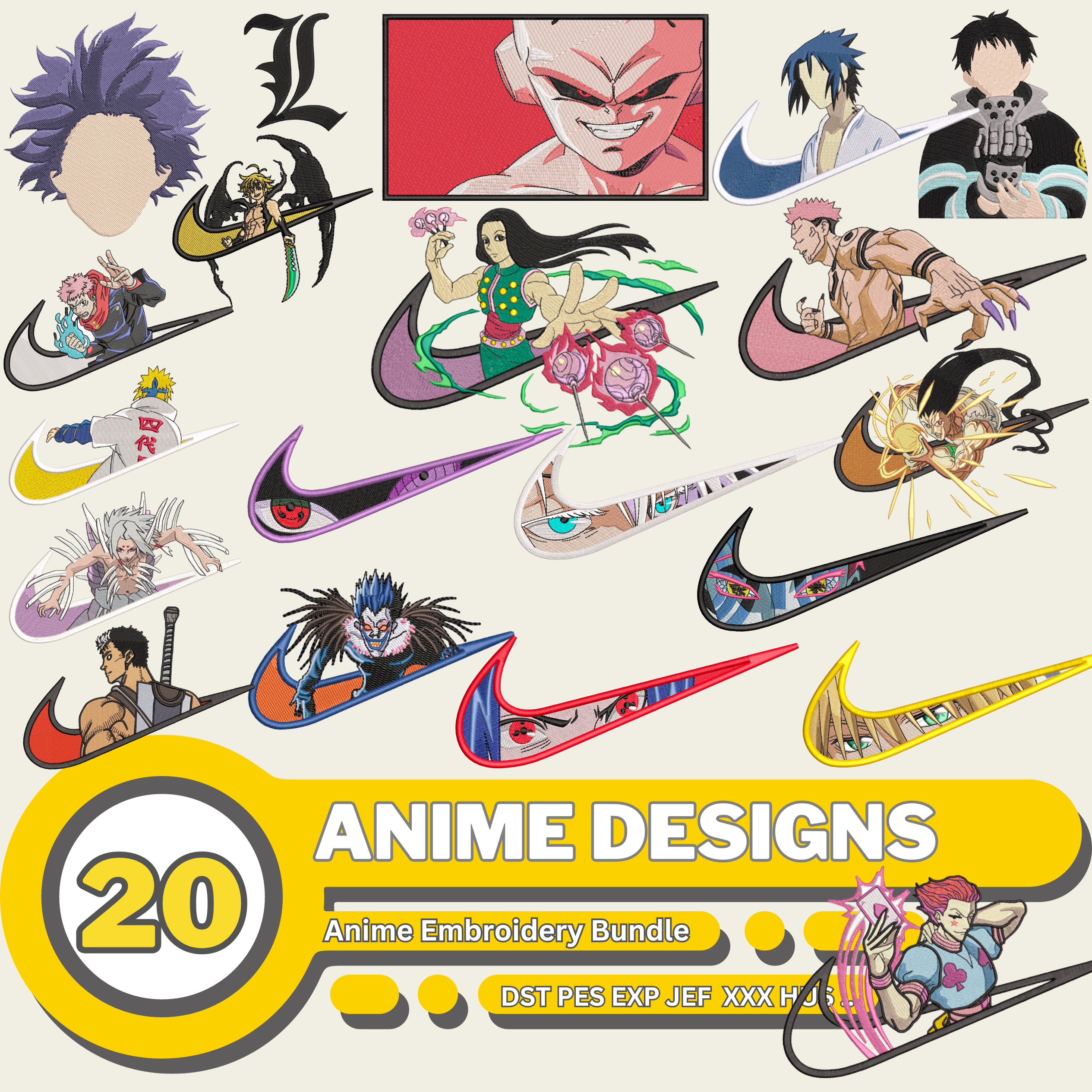 20 Anime Embroidery Designs Bundle, Anime Machine Embroidery | Inspire ...
