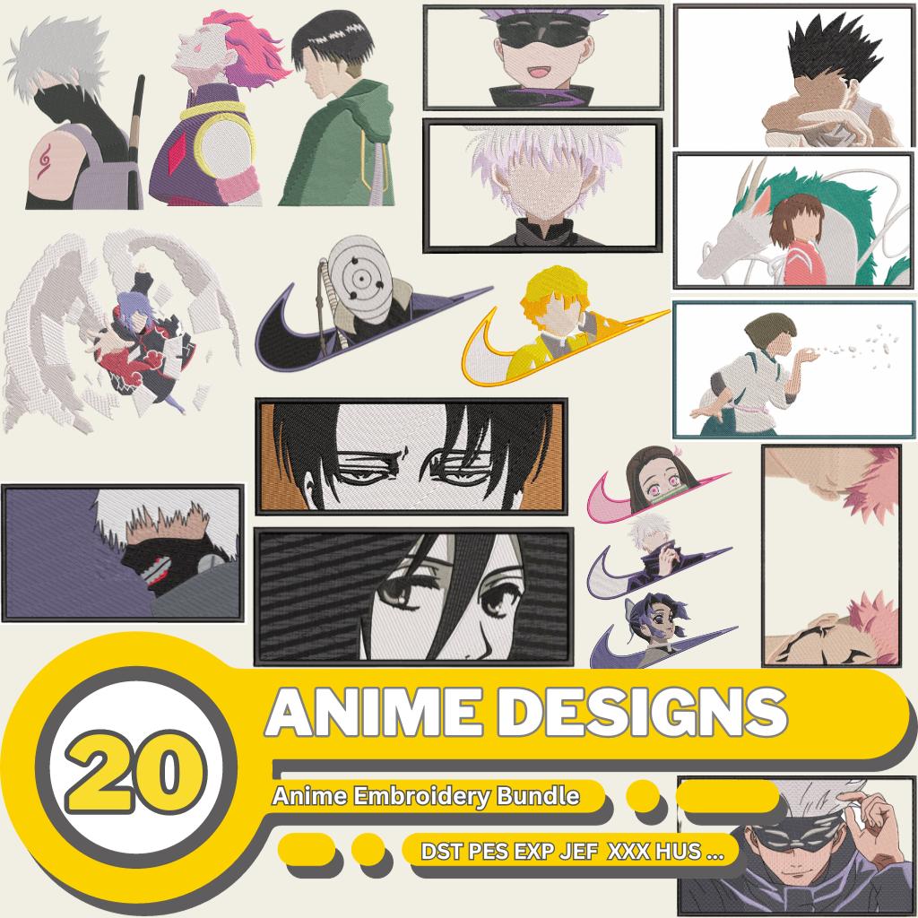 20 Anime Embroidery Designs Bundle, Anime Machine Embroidery | Inspire ...