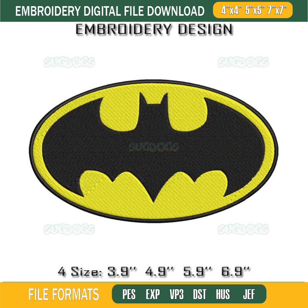 Batman Logo Embroidery Design File, Superhero Logo Embroider | Inspire ...
