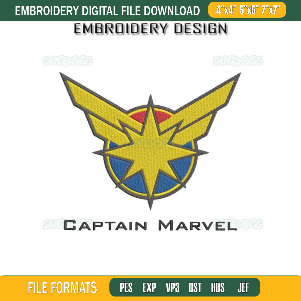 Captain Marvel Embroidery Design File | Inspire Uplift