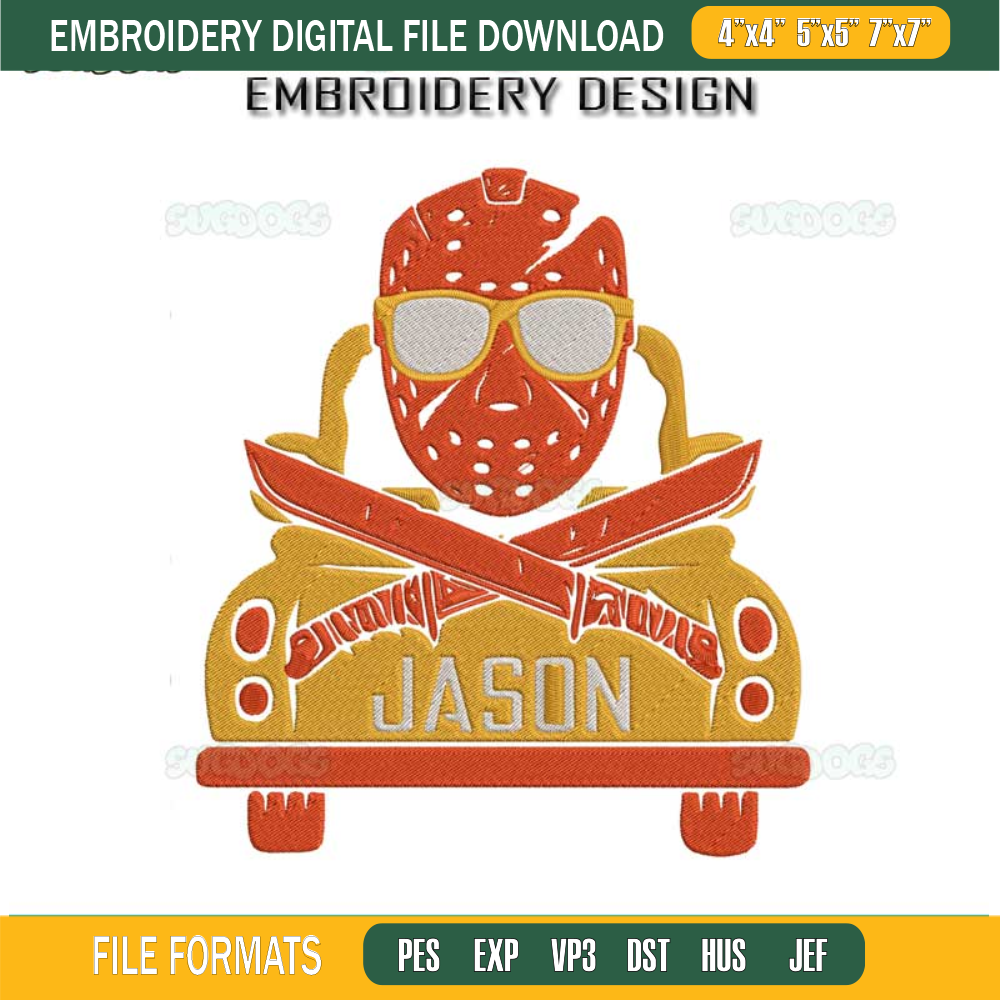 Horror Jason Car Embroidery Design File, Jason Halloween Emb | Inspire ...