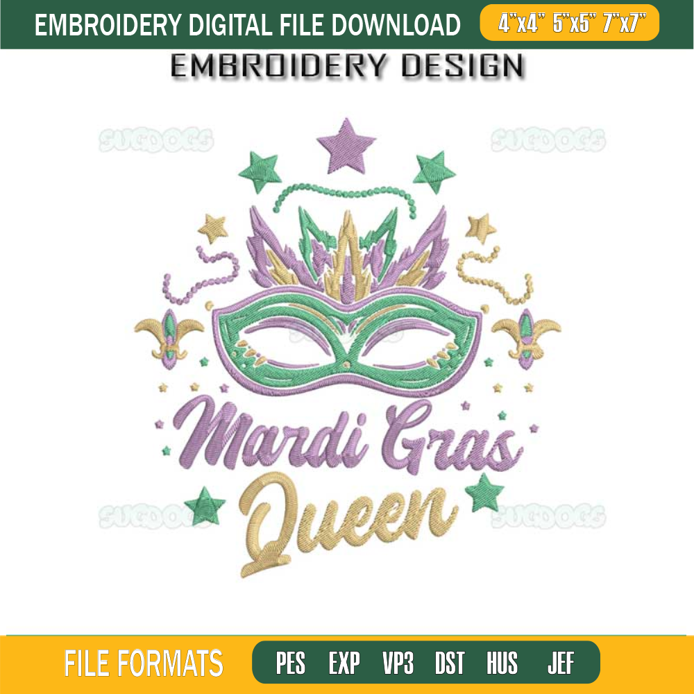 Mardi Gras Queen Embroidery Design File, Queen Of Mardi Gras | Inspire ...