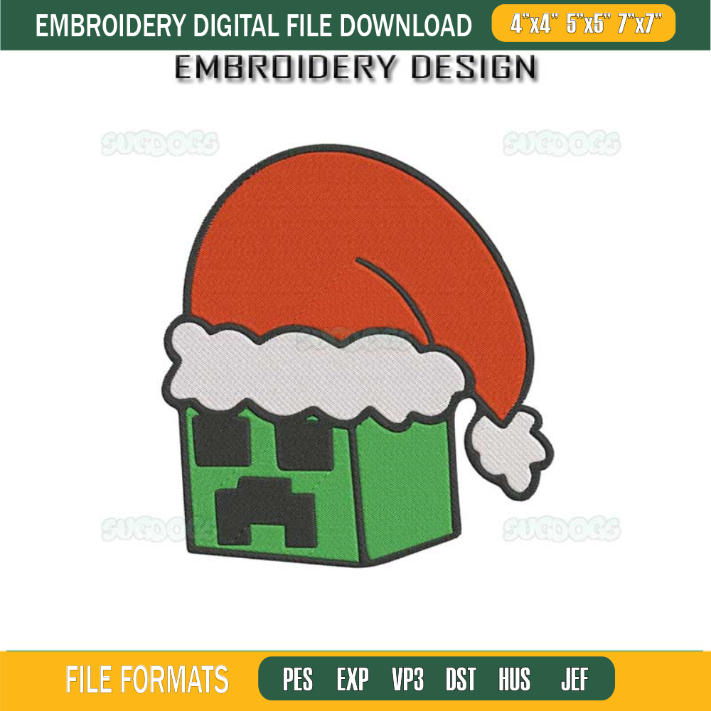 Minecraft Creeper Santa Embroidery Design File, Christmas Mi | Inspire ...
