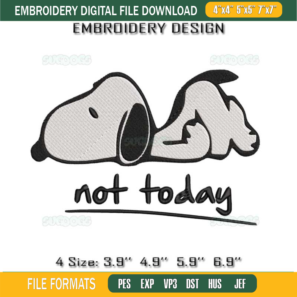 Not Today Snoopy Embroidery | Inspire Uplift