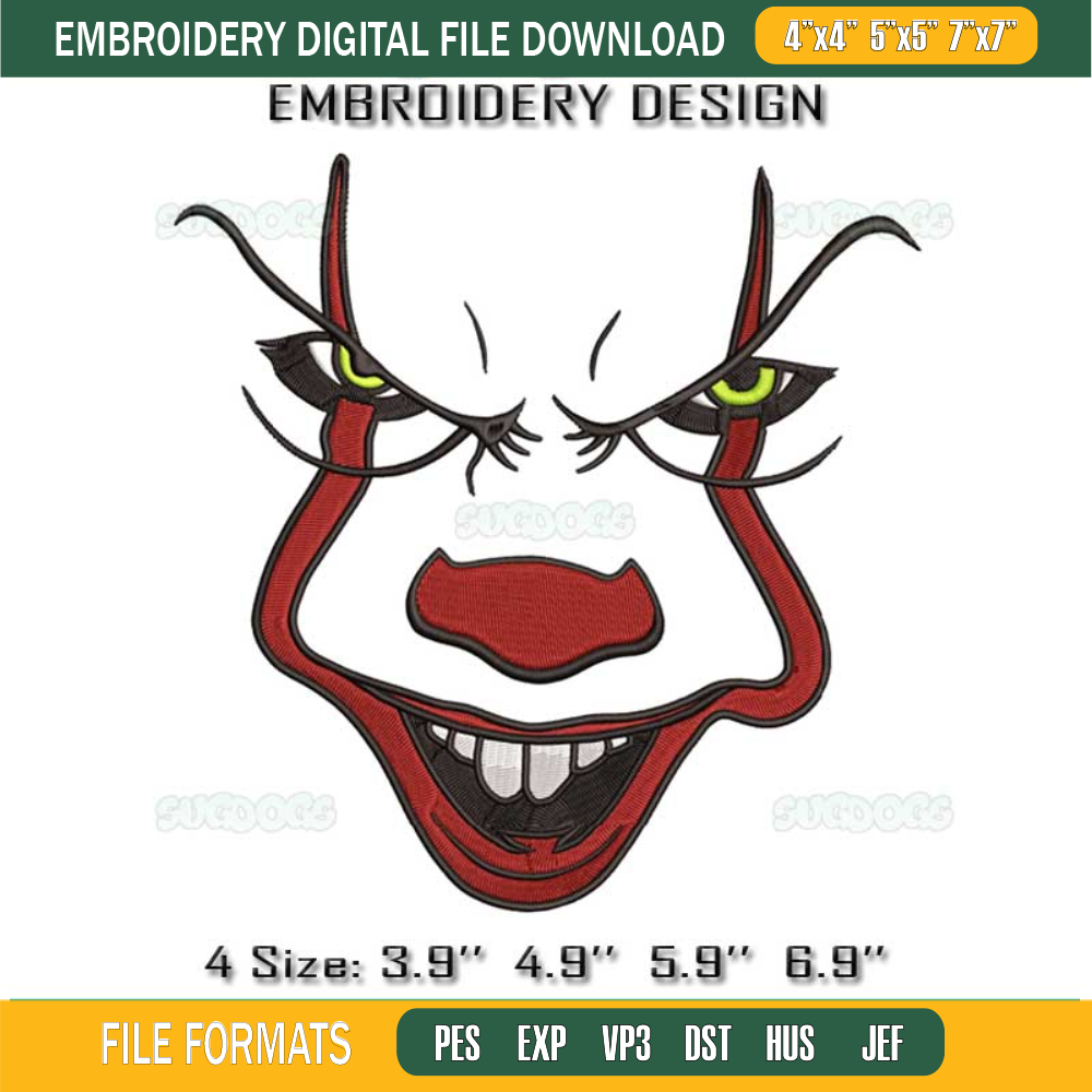 Pennywise Embroidery Designs File, Horror Clown New Embroide | Inspire ...