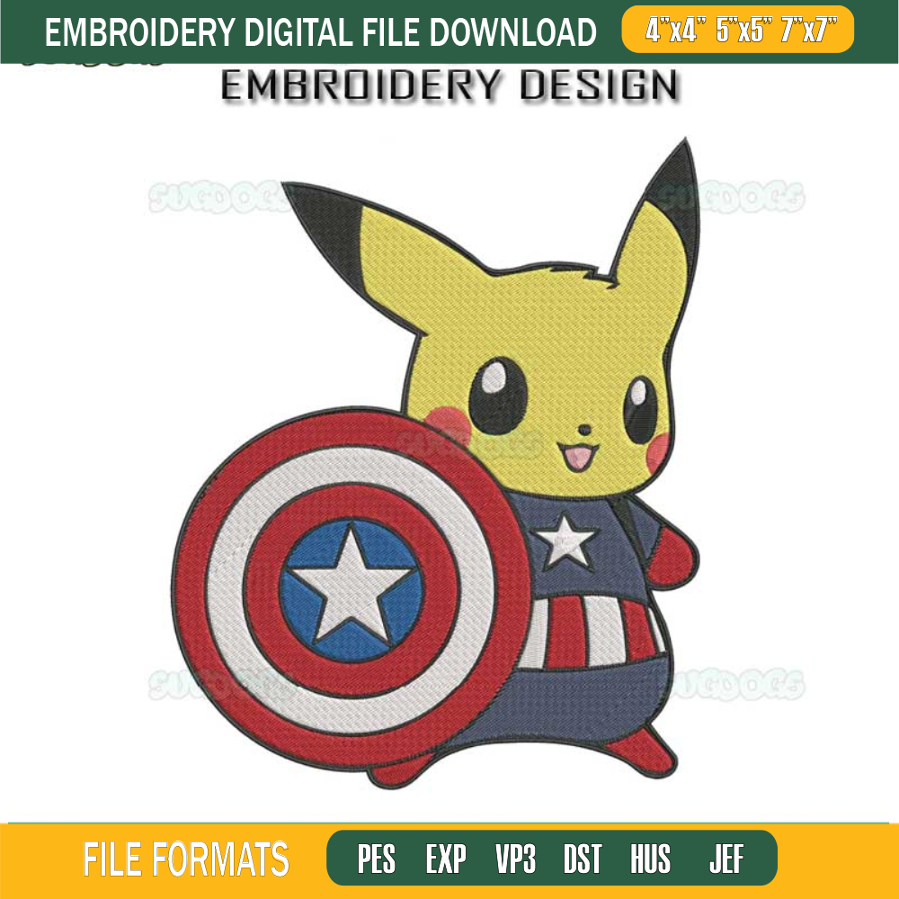 Pikachu Captain Embroidery Design File, Pikachu Embroidery D | Inspire ...