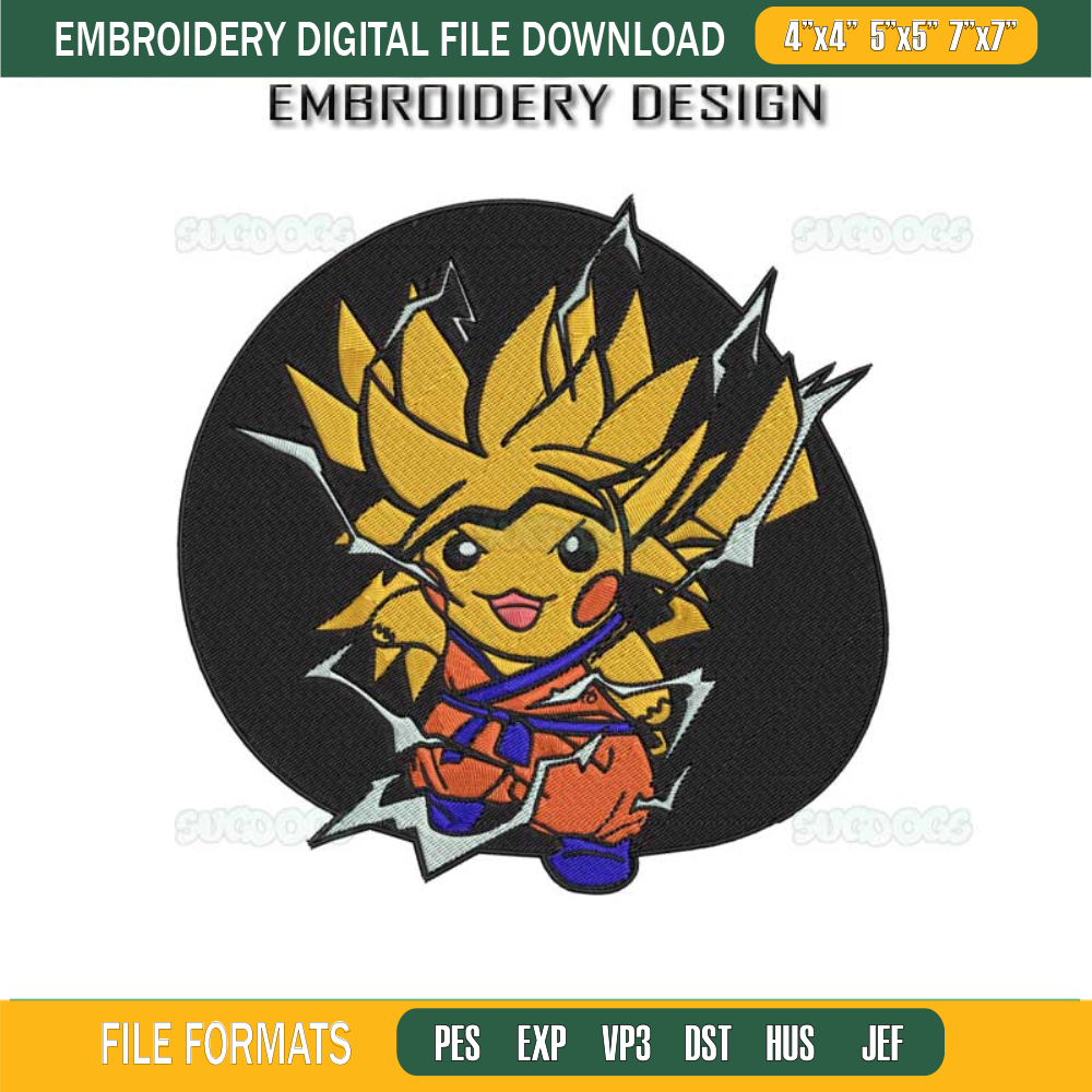 Pikachu Son Goku Embroidery Design File, Pikachu Dragon Ball | Inspire ...