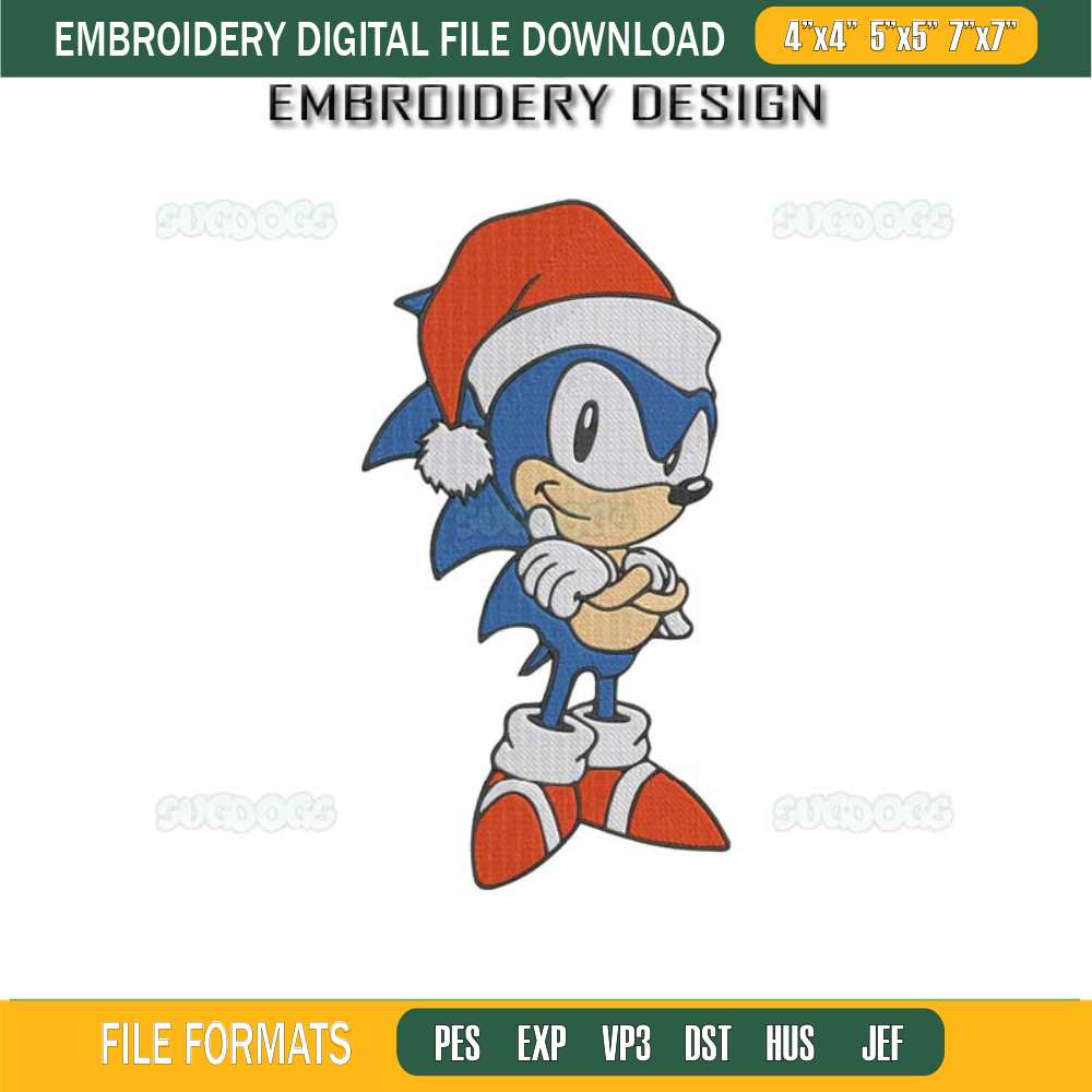Sonic Christmas Embroidery Design File, Sonic Santa Hat Embr | Inspire ...