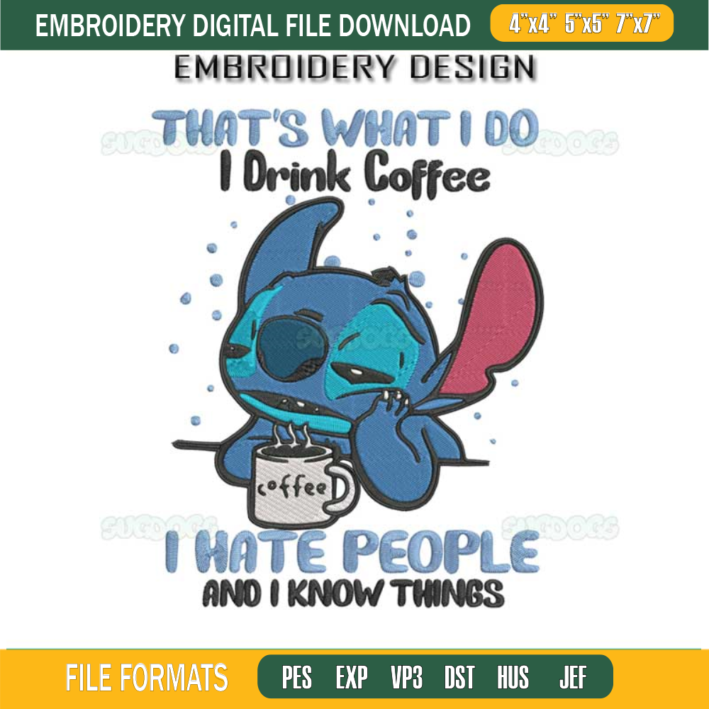 Stitch Disney Movie Coffee Embroidery Design File, I Drink C | Inspire ...