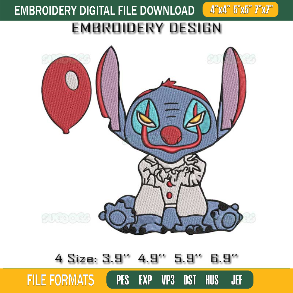 Stitch Pennywise Embroidery Design File, Stitch Embroidery D | Inspire ...