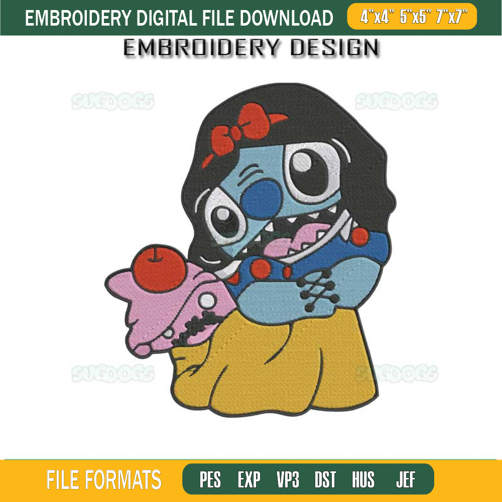 Stitch Snow White Embroidery Design File, Disney Princess St | Inspire ...