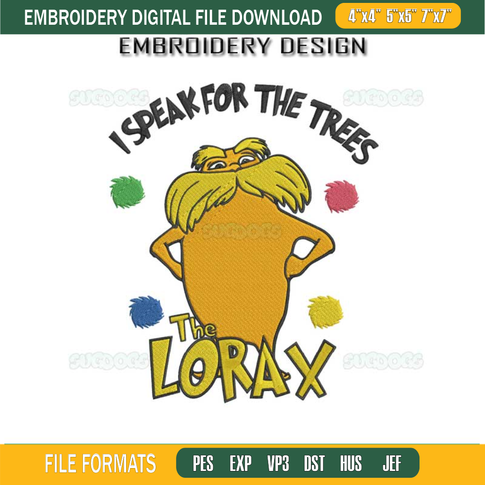 The Lorax Embroidery Design File | Inspire Uplift