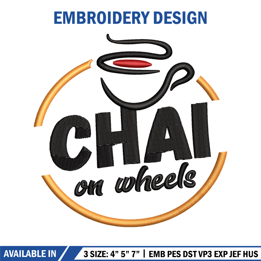 Chai On Wheels embroidery design, Chai On Wheels embroidery, | Inspire ...