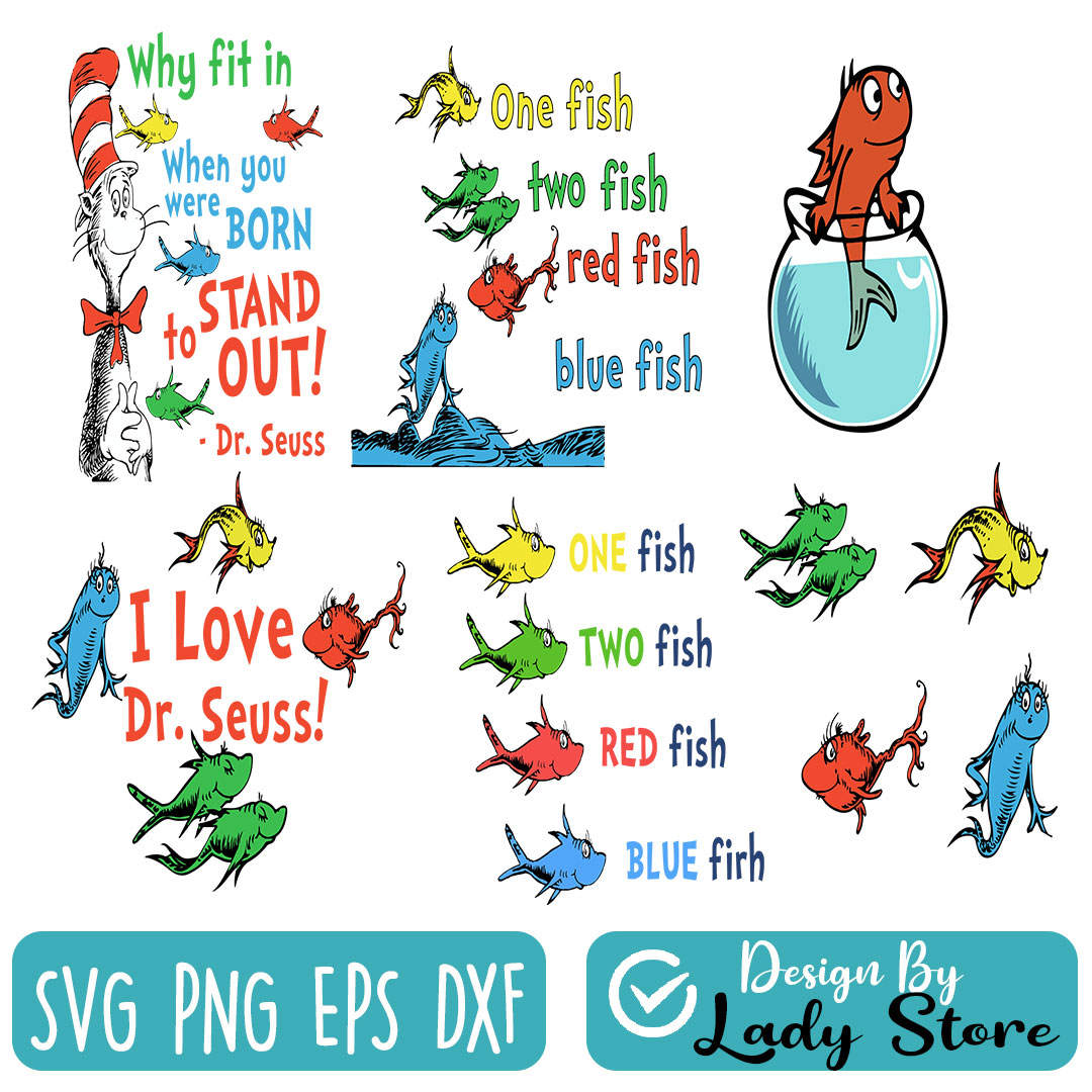 One fish two fish, blue fish red fish, Dr seuss svg, Dr seus | Inspire ...