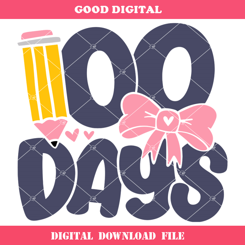 100 Days Of School Svg, Cute Pink Bow Girl 100 Days Svg | Inspire Uplift