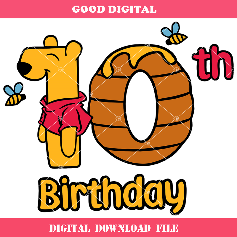 10th Birthday Winnie the Pooh Svg, Birthday Number Svg | Inspire Uplift