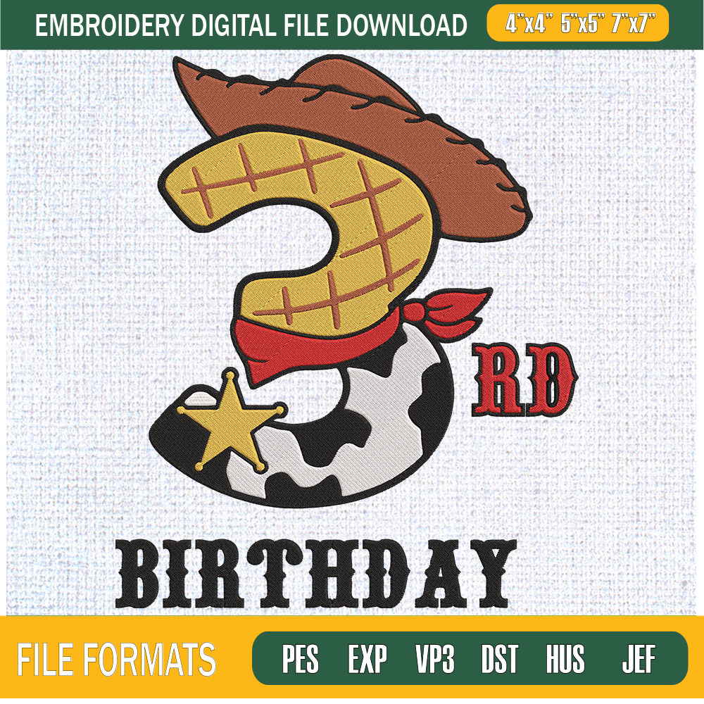 3rd Birthday Woody Toy Story Birthday Embroidery Designs, Bi | Inspire ...