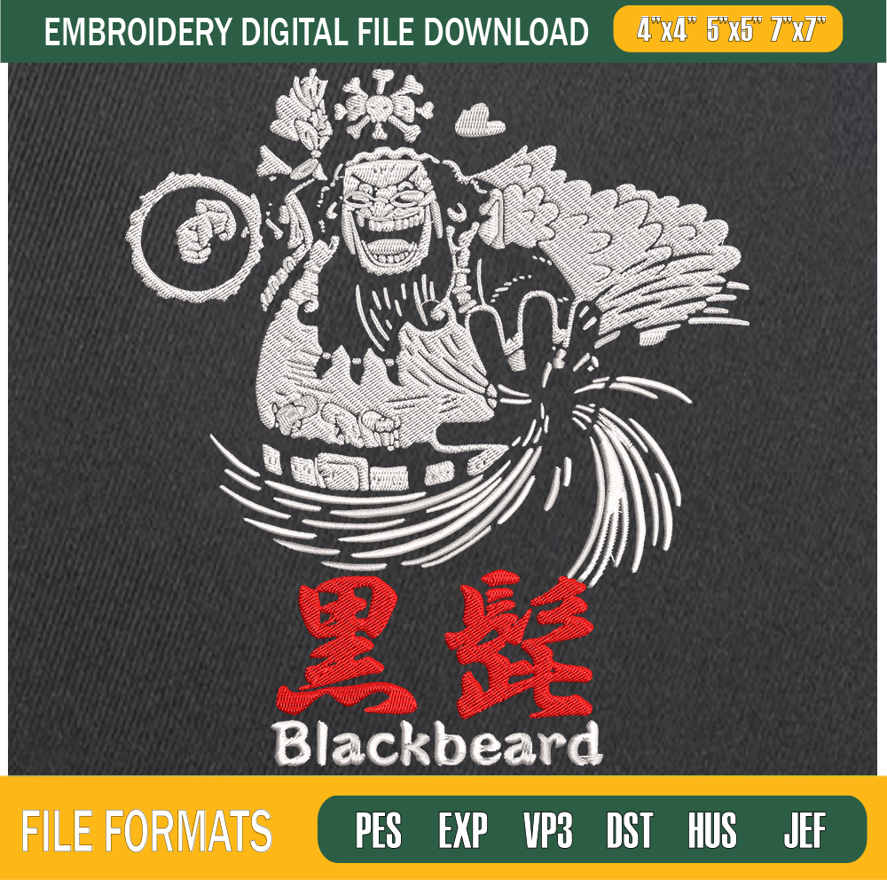 Blackbeard Embroidery Designs, One Piece Machine Embroidery - Inspire ...
