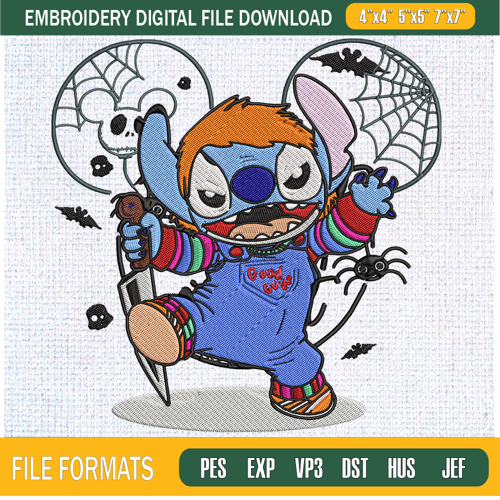 Chucky Good Guys Stitch Mickey Embroidery Designs, Halloween | Inspire ...