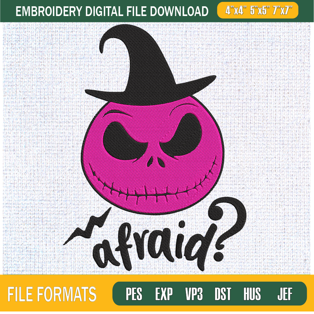Jack Afraid Embroidery Designs, Halloween Machine Embroidery | Inspire ...