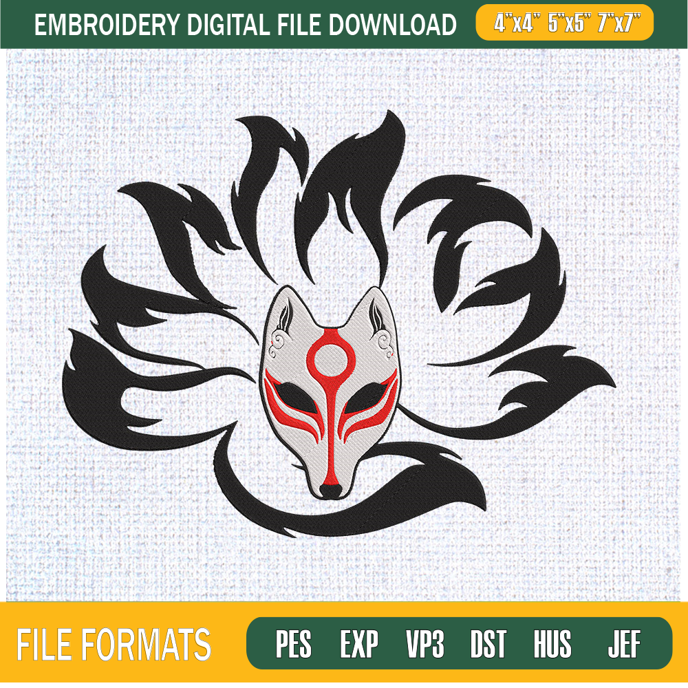 Kitsune Fox Mask Embroidery Designs, Kitsune Mask Machine Em | Inspire ...